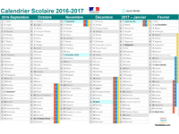 Calendrier 2016 français à imprimer en PDF et Excel.