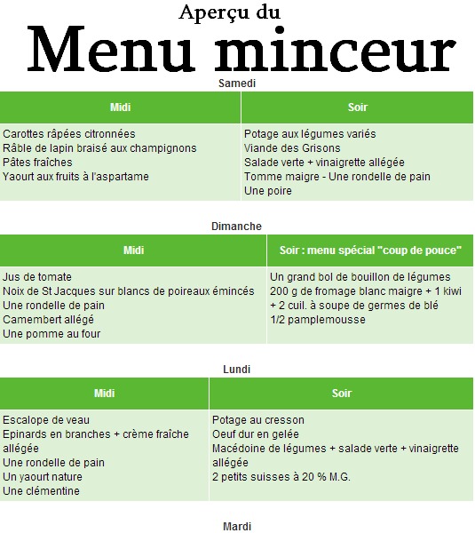 Menus R gime Minceur Gratuits Imprimer Des Semaines De Repas Pour